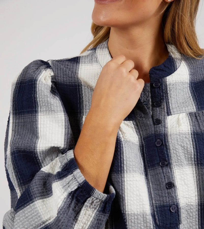Elm Ladies Cedar Check Blouse in Navy – Lemmons Store